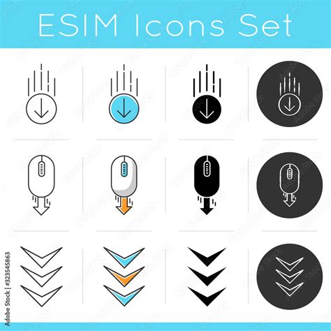 Scrolling Down Arrows Icons Set Computer Mouse And Arrowheads In Circles Buttons Internet Page
