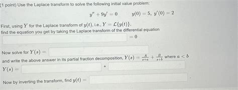 Solved (1 ﻿point) ﻿Use the Laplace transform to solve the | Chegg.com