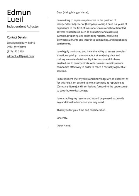 Independent Adjuster Cover Letter Sample And Guide Entry Level And Senior