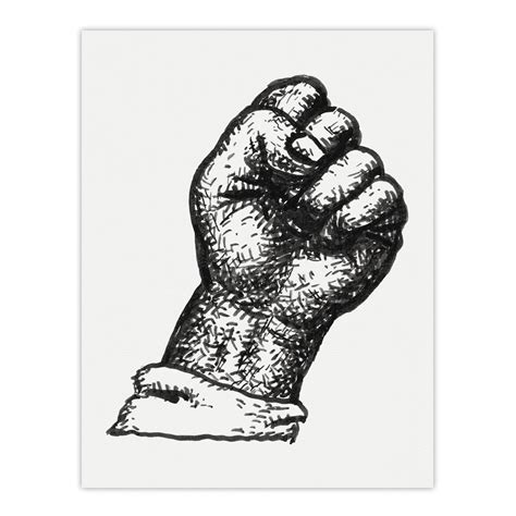 Clenched Fist Black And White Drawing Gestel Huge Wall Art Print 18x24