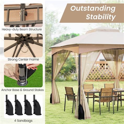 Costway 10 X 1012 Ft Patio Gazebo With Netting Walls 4 Sandbags