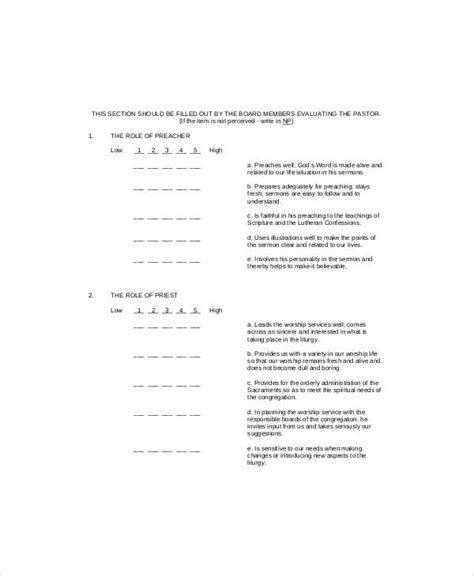 Free 7 Sample Pastor Evaluation Forms In Ms Word Pdf