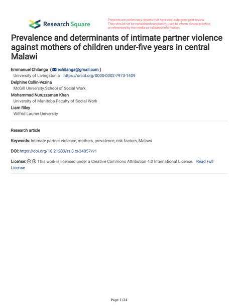 Pdf Prevalence And Determinants Of Intimate Partner Violence Against