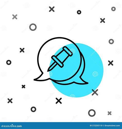 Black Line Push Pin Icon Isolated On White Background Thumbtacks Sign Random Dynamic Shapes