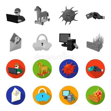 System Internet Connection Code Hackers And Hacking Set Collection Icons In Monochromeflat