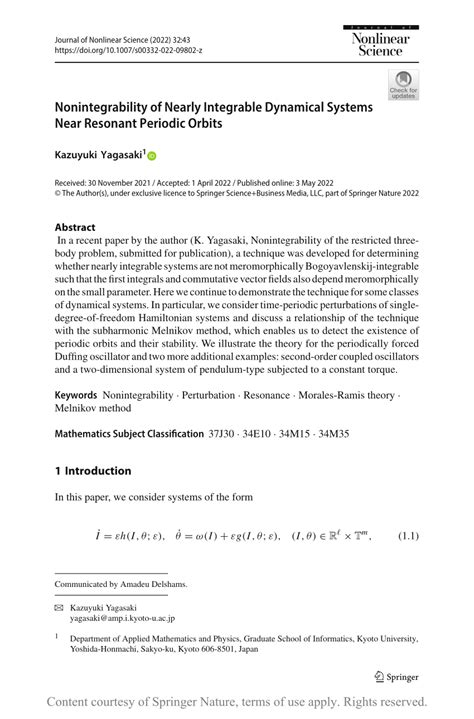 Nonintegrability Of Nearly Integrable Dynamical Systems Near Resonant