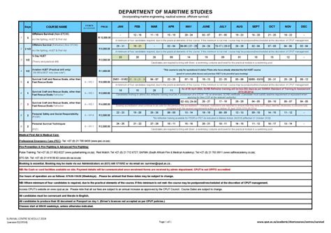 Updated Course Schedule For January And February 2024 Cput Survival Centre