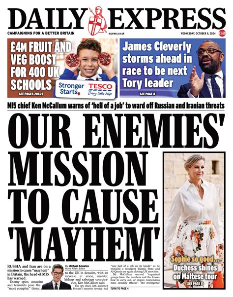 Daily Express Front Page 9th Of October 2024 Tomorrows Papers Today