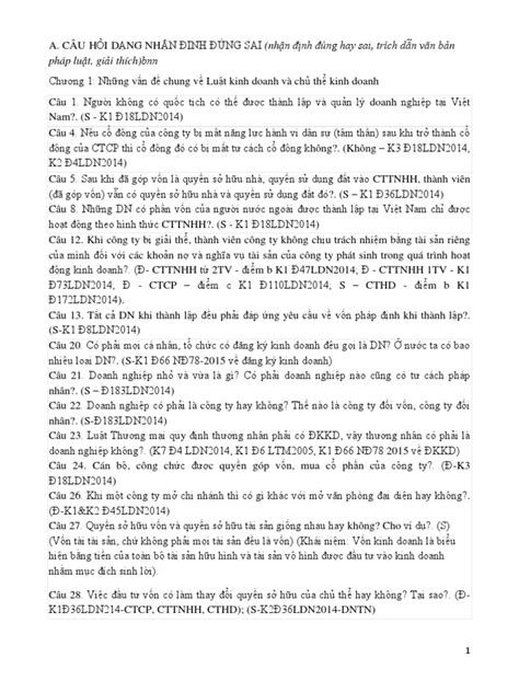(123doc) - Cau-Hoi-Dang-Nhan-Dinh-Dung-Sai-Va-Cau-Hoi-Tu-Luan-Luat-Kinh-Doanh | PDF
