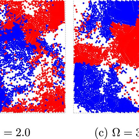 typical snapshots of the binary system of 2000 ccw particles blue