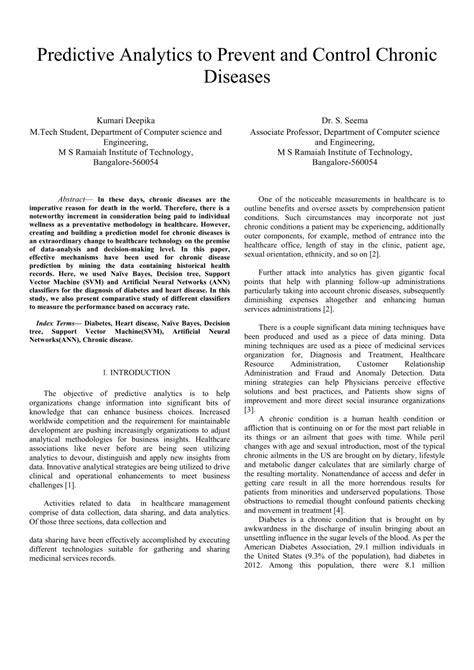 Pdf Predictive Analytics To Prevent And Control Chronic Diseases