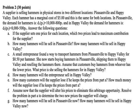 Solved A C Problem 2 30 Points A Supplier Is Selling Hammers In