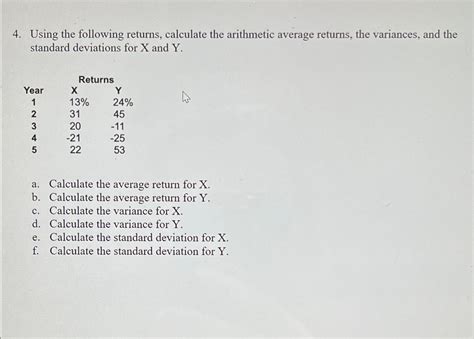 Solved Using The Following Returns Calculate The Arithmetic