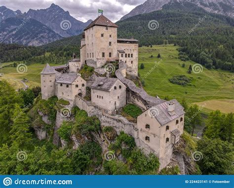 Drone View At Tarasp Castle In The Swiss Alps Stock Image Image Of