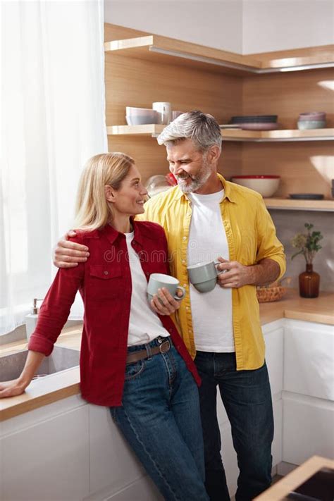 Senior Couple Holding Coffee Happy Mature Spouses Drinking Morning