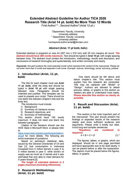 Tica 2020 Eng Format Extended Abstract Extended Abstract Guideline For Author Tica 2020