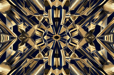A Sleek Art Deco Inspired Geometric Pattern With Gold And Navy Blue Featuring Sharp Angular