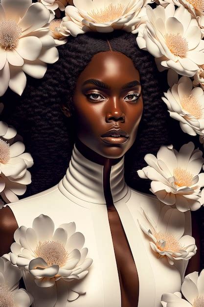 Superbe Jeune Femme Noire Brillante Dans Une Tenue Blanche L Gante