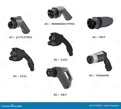 Electric Vehicle Charging Connector Types Ev Plugs Vector Illustration Isolated On White