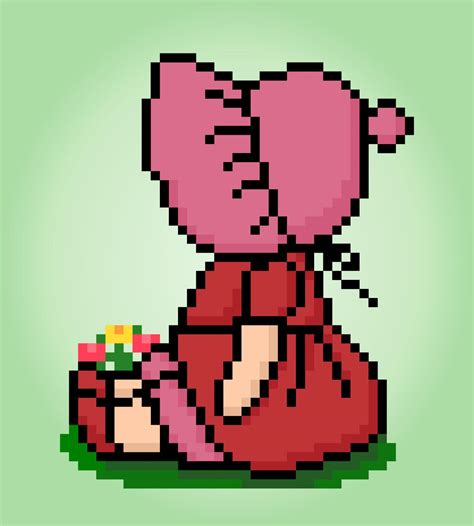 8 bit pixel sitting girl for game assets and cross stitch patterns in