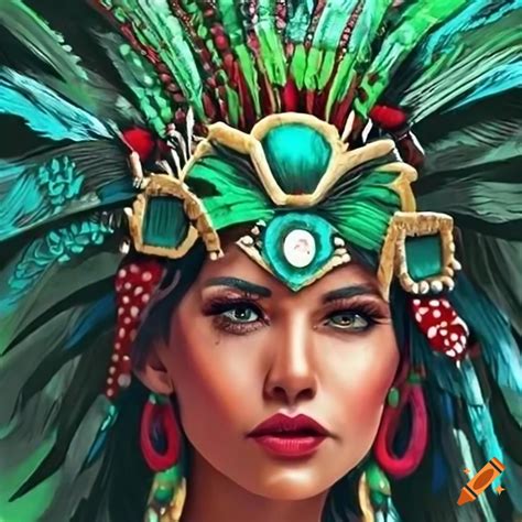 Princesa Azteca Wearing Quetzal Feathers And A Mask On Craiyon