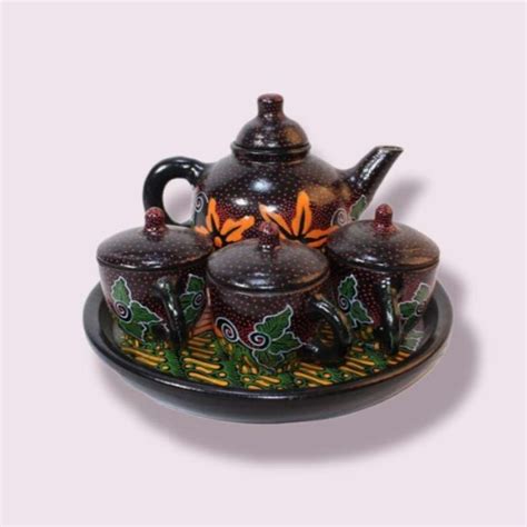 Promo Gerabah Tea Set Premium Poci Batik Lukis Teko Poci Batik