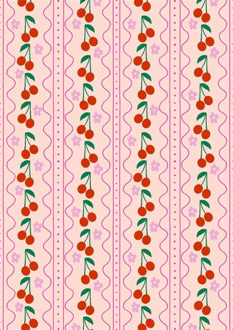 Cherries And Lines Pattern By Carole Hillman Cherry And Flower Pattern