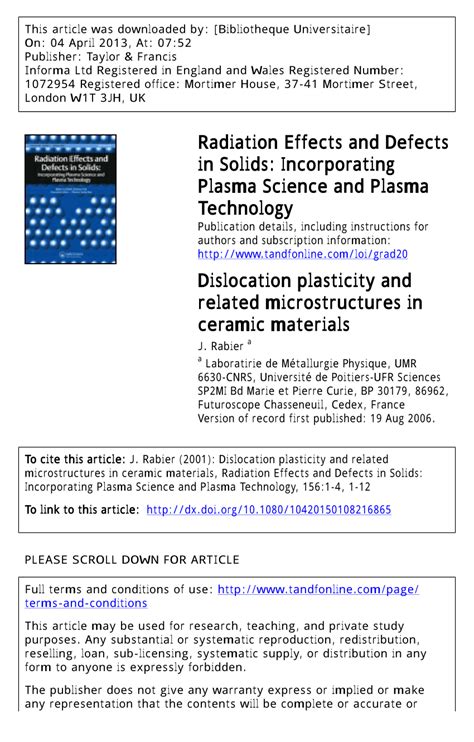 Pdf Dislocation Plasticity And Related Microstructures In Ceramic