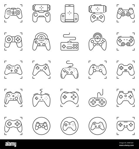 Gamepad Outline Icons Set Game Controller For Gamer Concept Console Gaming Symbols Collection