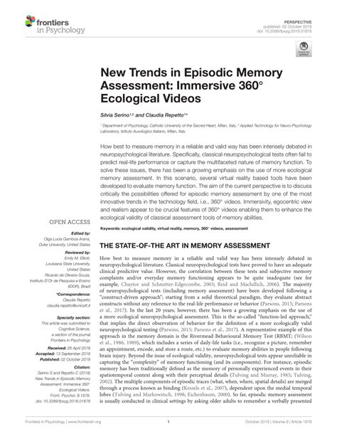 Pdf New Trends In Episodic Memory Assessment Immersive 360