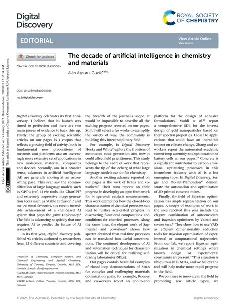 PDF The Decade Of Artificial Intelligence In Chemistry And Materials