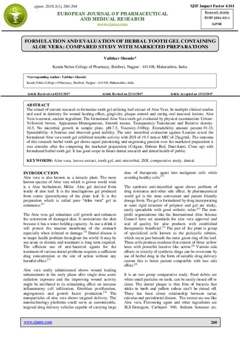Pdf Formulation And Evaluation Of Herbal Tooth Gel Containing Aloe