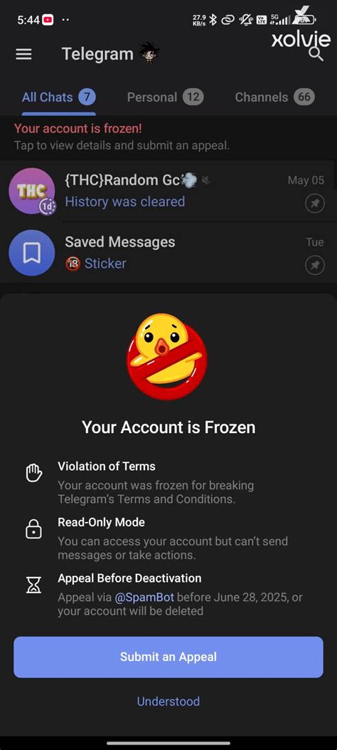 Telegram Account Got Unfrozen After Appealing Xolvie