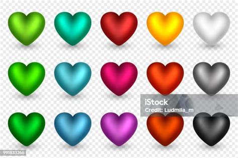 3d 마음 서로 다른 색상에서의 집합입니다 휴가 배경 인사말 초대장 웨딩 발렌타인 데이 카드 또는 포스터 배너 전단지 장식 요소
