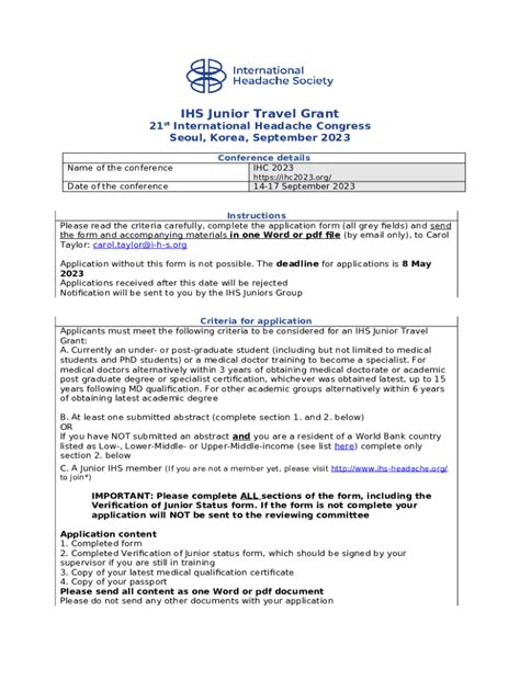 Travel Grant Application Ihc 2023 Doc Template Pdffiller