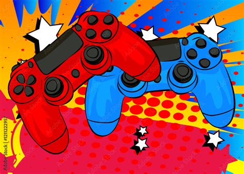 Cartoon Gaming Controller Comic Book Joystick Retro Vector Comics Pop Art Design Stock Vector