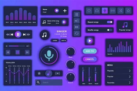 User Interface Elements Set For Music Mobile App Vectorelements In