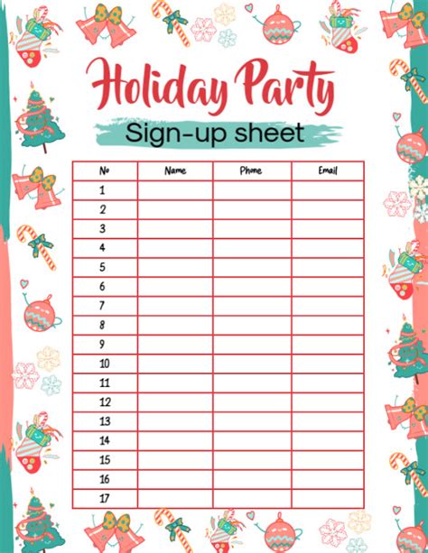 Illustrative Holiday Party Sign Up Sheet Flyer Us Letter Template