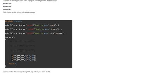 Solved Complete The Missing Part Of The Below C Program So Chegg