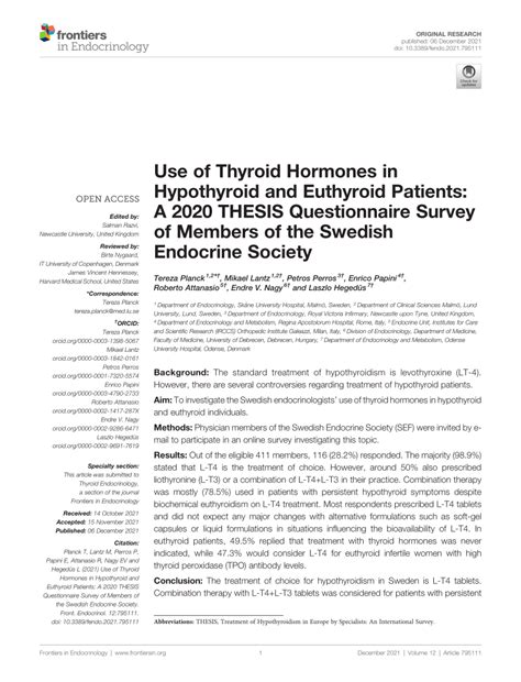 Download Pdf Use Of Thyroid Hormones In Hypothyroid And Euthyroid Patients A 2020 Thesis