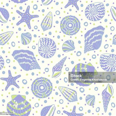바다 바닥 이음새가 없는 무늬 여름 해변에서 손으로 그린 해변 벡터 인쇄 성게 불가사리 조개 산호와 해저 세계 만화 배경 직물 벽지를위한 해안 요소 디자인 껍데기에 대한