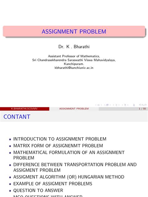 Mathematical Formulation Of Assignment Problem Pdf Maxima And
