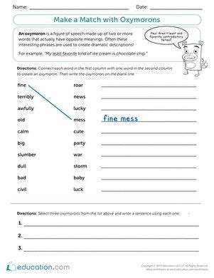 Oxymoron Worksheets Oxymoron Homeschool Reading Figure Of Speech