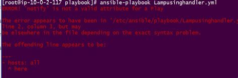 ansible error notify is not a valid attribute for a play stack