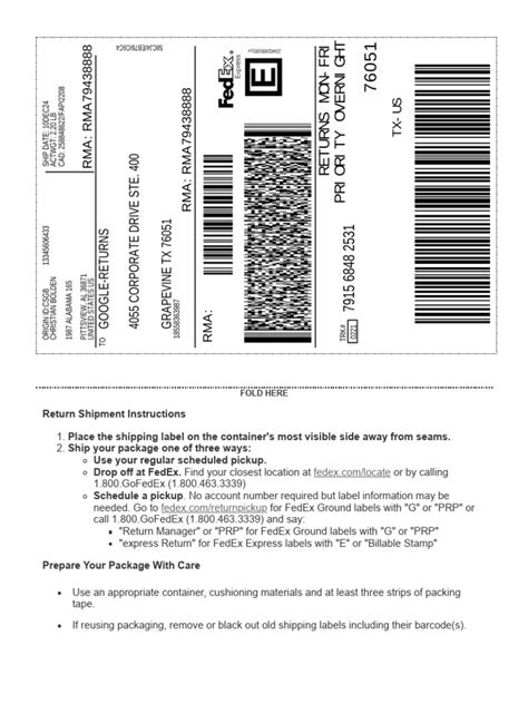 Fedex Return Shipment Instructions Pdf