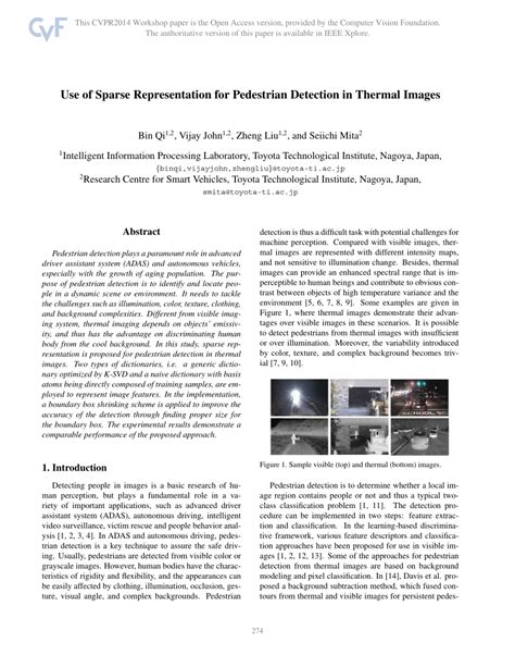 PDF Use Of Sparse Representation For Pedestrian Detection In Thermal Images