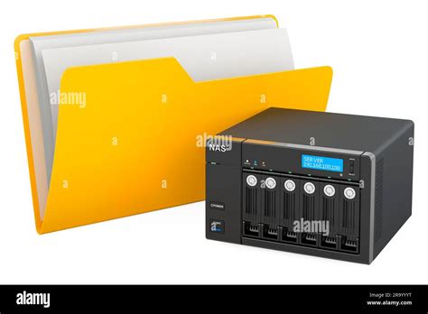Computer Folder Icon With Nas Network Attached Storage 3d Rendering Isolated On White
