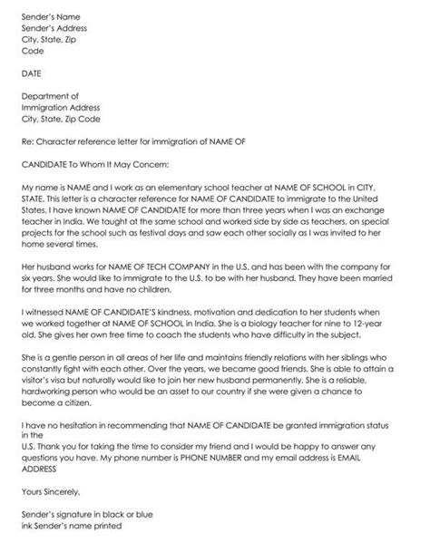 Character Reference Letter For Immigration 23 Best Samples