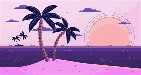Bay Lo Fi Aesthetic Wallpaper Sunset Near Ocean Small Island Beach