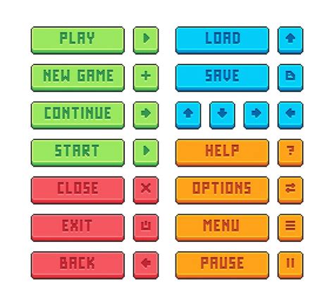 Premium Vector Pixel Art Game Ui Button Set Retro Styled Colorful
